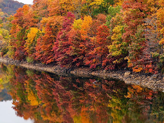 Fall foliage reflected in still waters creates a double masterpiece&mdash;Mother Nature showing off her best work without charging metropolitan gallery prices.
