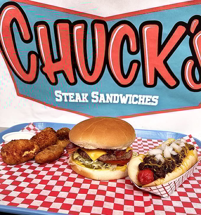 Chuck's serves up the holy trinity: burger, dog, and fries&mdash;the kind of meal that makes diets weep in the corner.