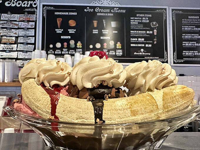 The banana split that launched a thousand diets &ndash; tomorrow. Today, we feast on whipped cream mountains and rivers of hot fudge.