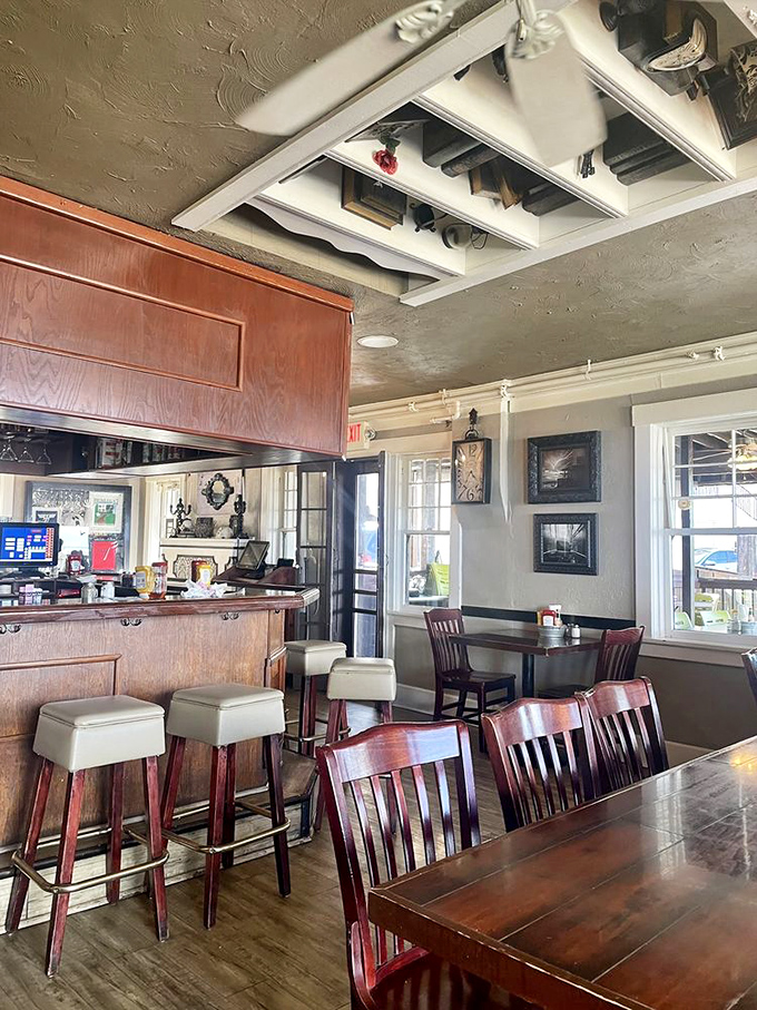 The bar area feels like it's been there forever, in the best possible way—where ghost stories and burger recommendations flow with equal enthusiasm.