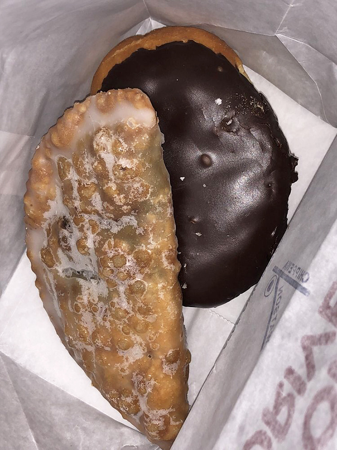 Half vanilla, half chocolate—this split-personality pastry doesn't make you choose between two perfect worlds. It's the Solomon of donuts.