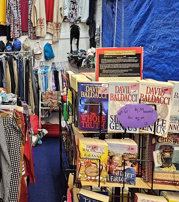 Literary treasures at yard sale prices. David Baldacci for a dollar might be the best entertainment-per-dollar ratio in the county.