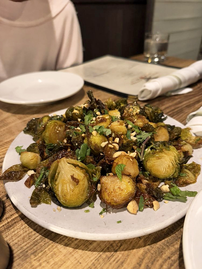 Brussels sprouts that could convert even the most dedicated vegetable skeptic&mdash;crispy, nutty, and herbaceous with what appears to be a hint of sweetness.