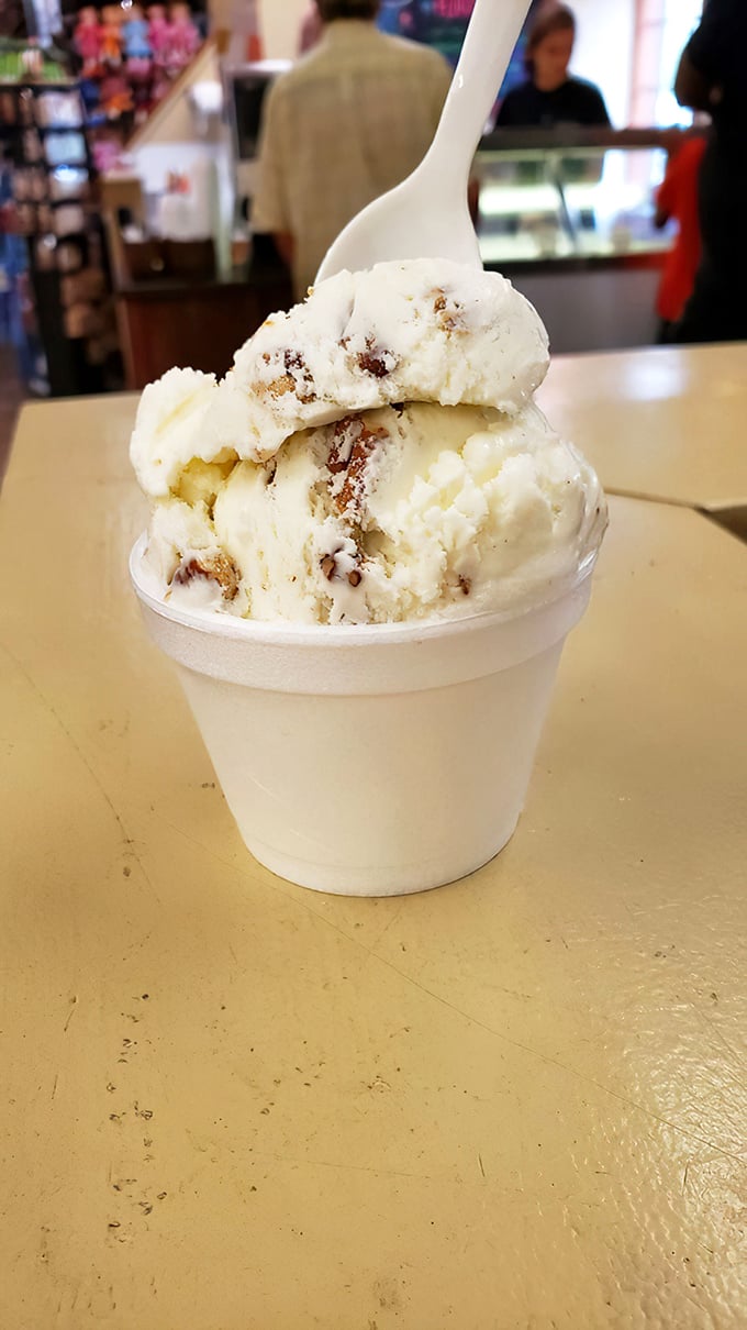 Butter pecan ice cream so authentic, you'll find yourself involuntarily nodding in approval with each spoonful of nutty, creamy perfection.