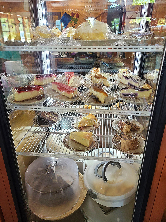 The dessert case: where willpower goes to die a happy death. Each slice isn't just dessert&mdash;it's the reason elastic waistbands were invented.
