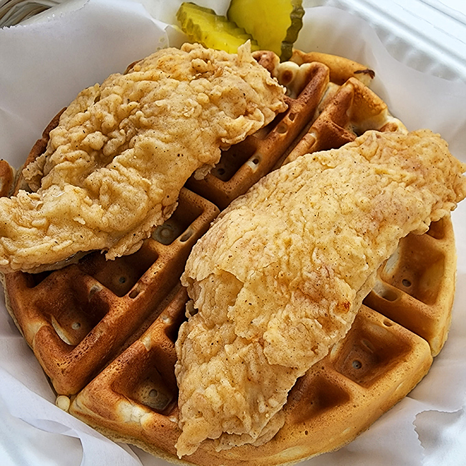 Chicken and waffles &ndash; the breakfast-meets-dinner romance that proves some of the best relationships are built on sweet and savory contrasts. 