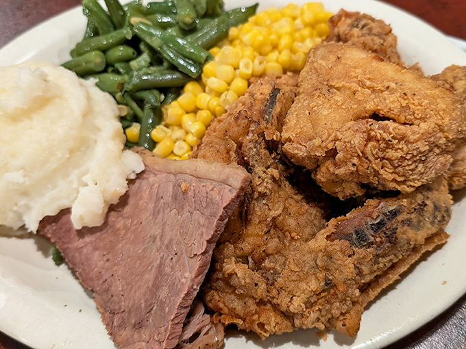 Fried chicken with the perfect golden ratio of crisp to juicy. Served with sides that don't know they're supposed to be supporting actors.