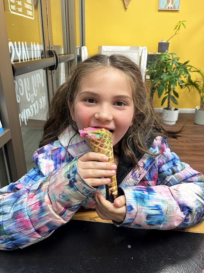 The look of pure joy – universal language for "this is really, really good." Some expressions transcend words, especially when ice cream is involved.