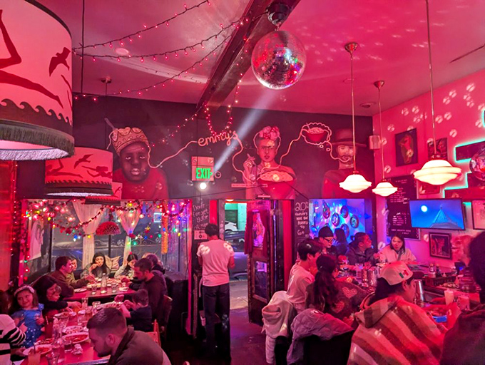 The rosy glow inside makes everyone look like they're starring in their own food-centric movie about finding joy in simple pleasures.