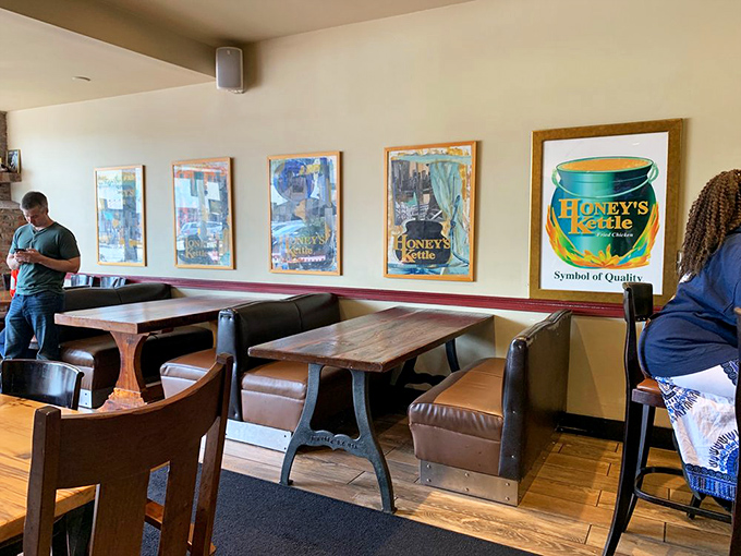 Cozy booths and simple tables create the perfect setting for what's about to be a religious fried chicken experience.
