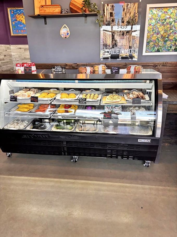 This display case doesn't just hold food—it holds possibilities. Each item is a doorway to a different Italian daydream.