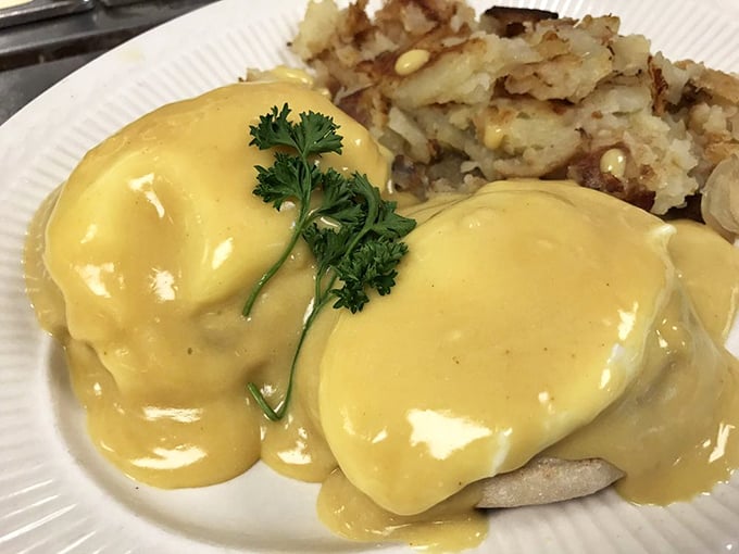Eggs Benedict so perfectly executed it deserves its own spotlight. That hollandaise sauce is sunshine on a plate.