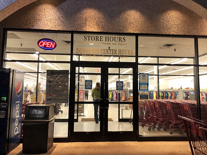 The entrance beckons with fluorescent promise and red cart anticipation. Those store hours (9am-9pm) aren't just convenient&mdash;they're an invitation to extended treasure hunting.