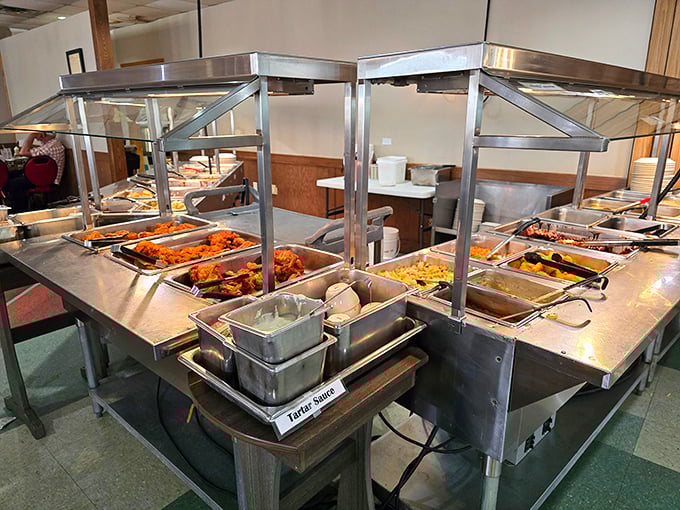 This isn't just a buffet&mdash;it's a carefully curated exhibition of Amish cooking prowess. Notice how everyone's plate tells a different delicious story.