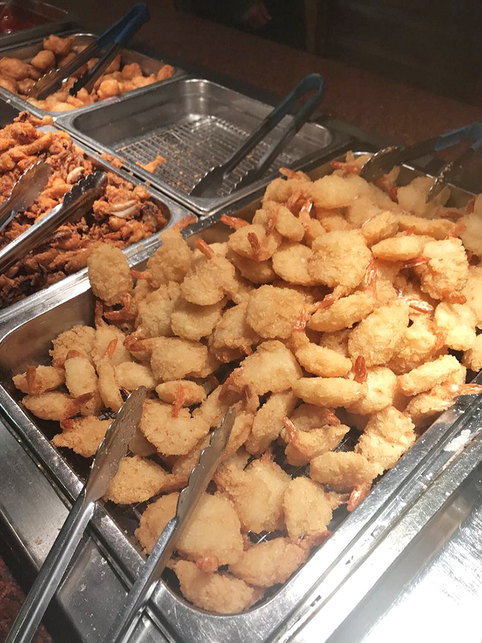 Golden-fried shrimp piled high like treasure &ndash; the dish that causes diners to abandon their "just a little taste of everything" strategy.