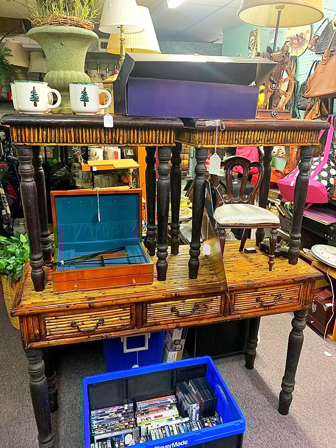 This antique writing desk has probably witnessed the drafting of love letters, grocery lists, and perhaps a novel or two in its storied life.