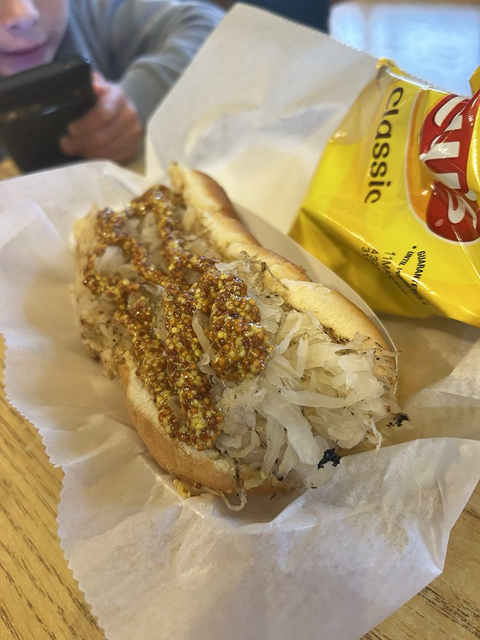 This hot dog with sauerkraut and mustard honors Helen's German roots while satisfying that primal craving for perfectly balanced savory goodness.