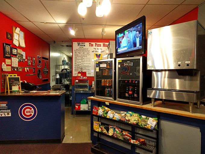 The counter where dreams come true. Cubs logos, menu boards, and the promise of Vienna Beef&mdash;this is where Chicago meets Kansas in delicious harmony.