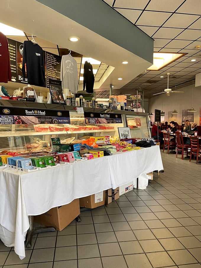 The deli counter's siren song of meats, cheeses, and prepared foods. Resistance is futile when faced with this much deliciousness.