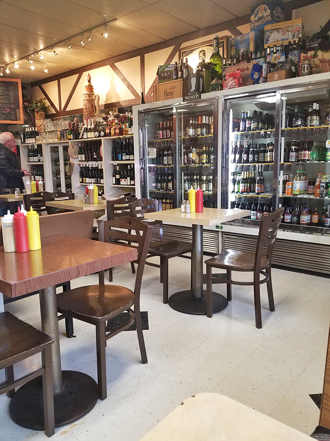 Traditional German decorative elements and exposed beams create an atmosphere that's somewhere between "Gem&uuml;tlichkeit" and Portland cool. 