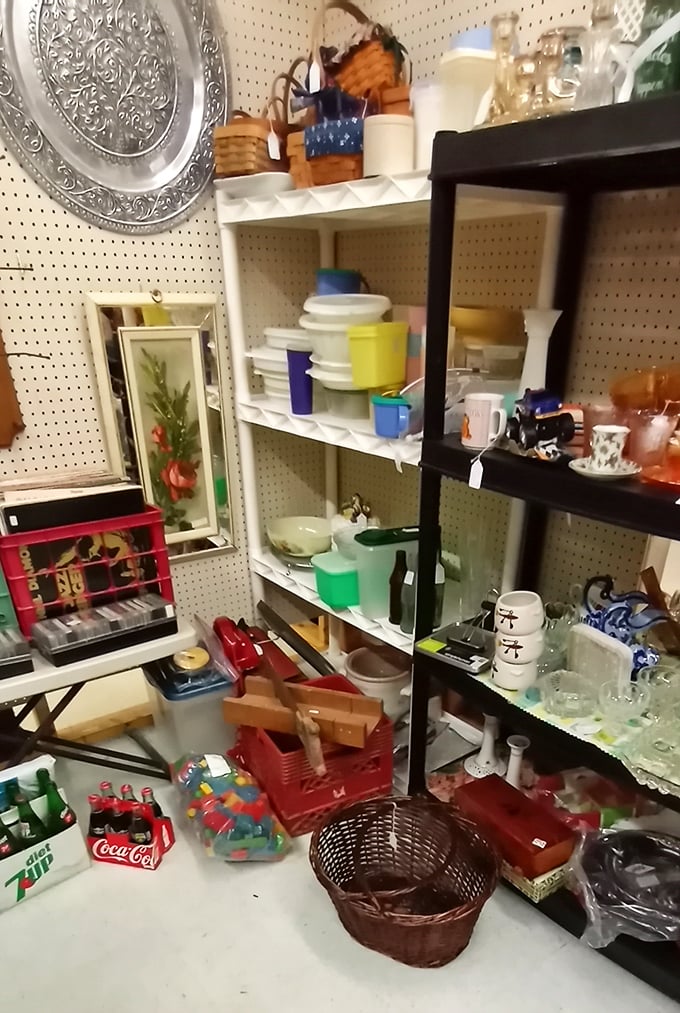 Tupperware that survived since the '70s, proving they really do last forever. Those Pyrex dishes have probably seen more potlucks than a church basement.