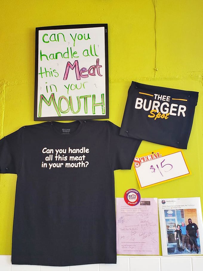 "Can you handle all this meat in your mouth?" isn't subtle, but it perfectly captures the challenge that awaits brave burger enthusiasts.