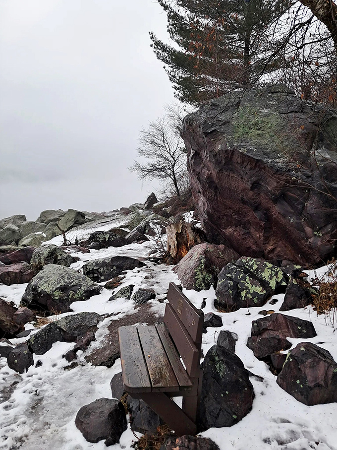The perfect spot for contemplation. This lonely bench offers rest for weary legs and food for hungry souls.