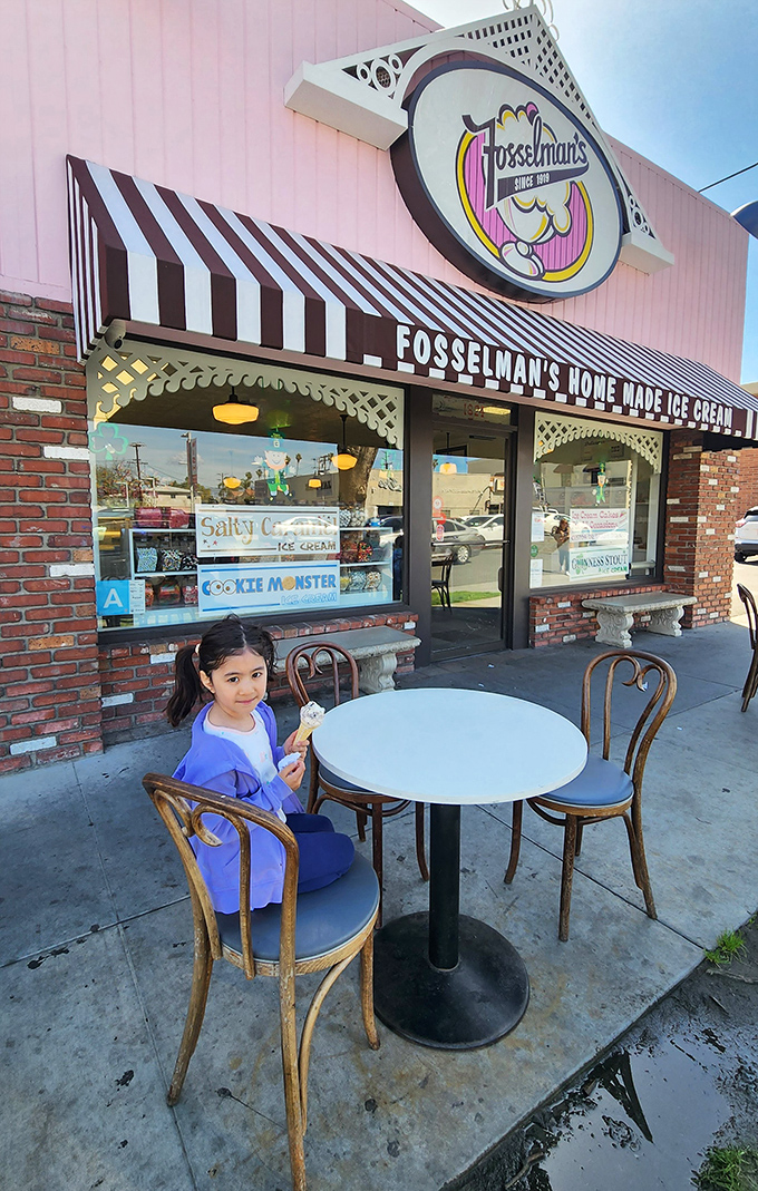 The outdoor seating area provides the perfect stage for the ultimate ice cream theater—watching your scoop slowly surrender to the California sunshine.