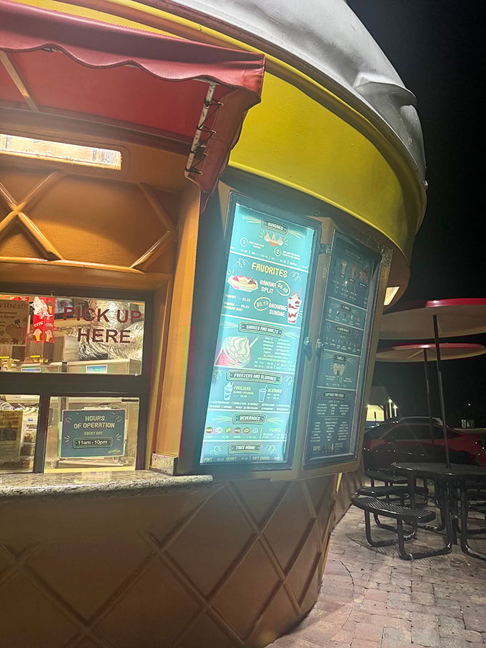 Nighttime at the cone. Twistee Treat glows like a beacon of sweetness after dark, proving ice cream cravings don't clock out at sunset.