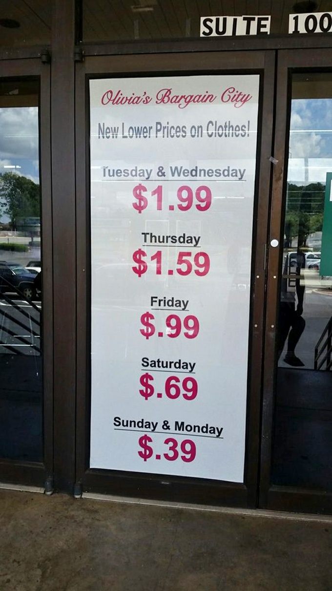 The sliding scale of bargains makes Sunday shopping feel like winning a game show&mdash;39 cents might be the best retail therapy in Georgia.