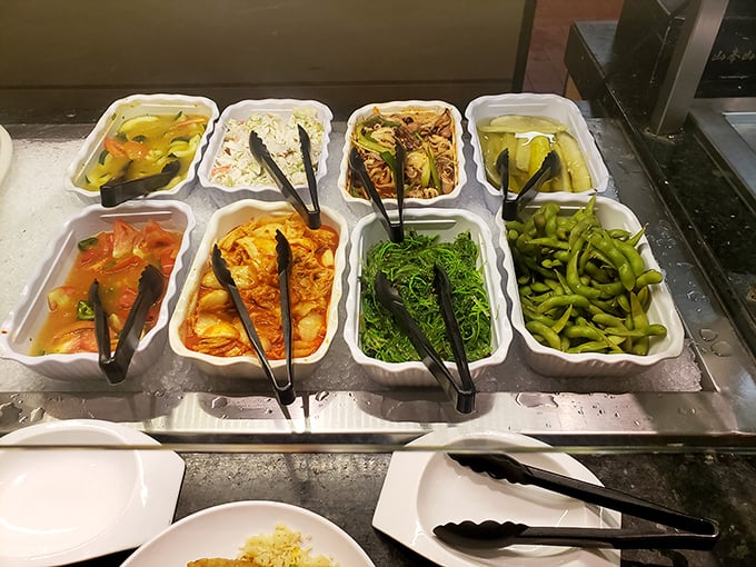 The sides station proves vegetables can be exciting too&mdash;especially when they're swimming in delicious sauces. Green beans never had it so good.