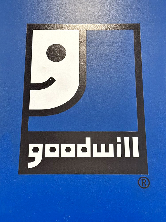 The iconic Goodwill smile logo reminds shoppers that their purchases support job training and employment services throughout Central Florida.