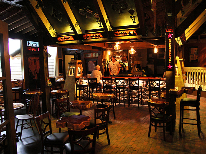 The bar area glows with amber light that makes everyone look like they've just returned from a successful gold prospecting trip.