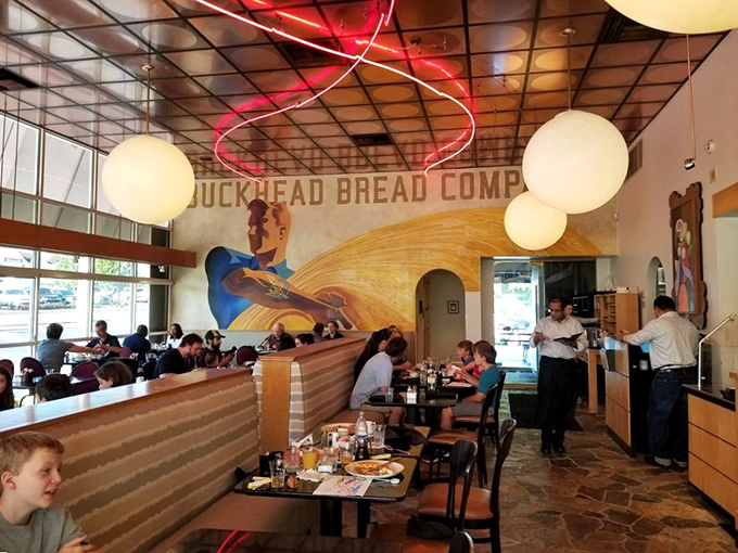 If you look closely, you can see the mural declaring what's obvious to anyone who's tasted their food: Buckhead Bread Company knows carbs are life.
