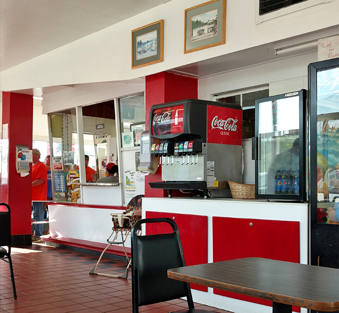 The classic soda fountain setup&mdash;where magic happens in the form of fizzy drinks and the promise of ice cream concoctions to come. 