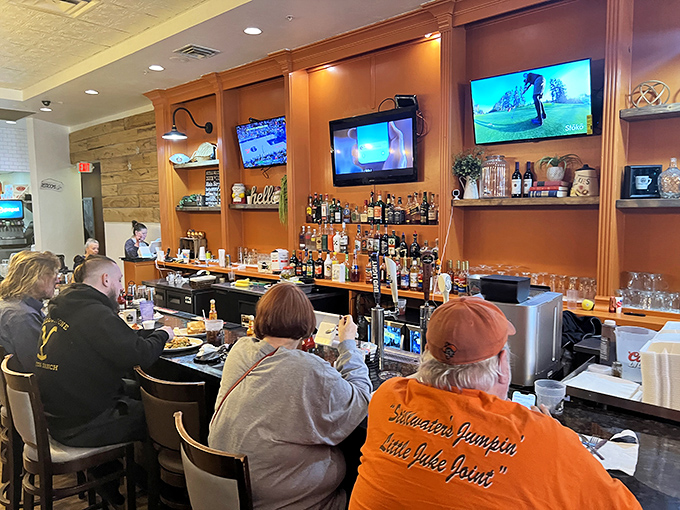 The vertical sign stands like a beacon of breakfast hope on Stillwater's streets, guiding hungry souls to their morning salvation.