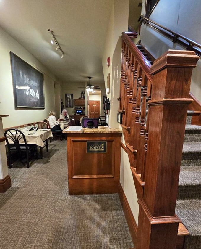 A grand staircase that hints at the building's residential past. This Victorian detail adds character you simply can't manufacture in modern restaurant construction.