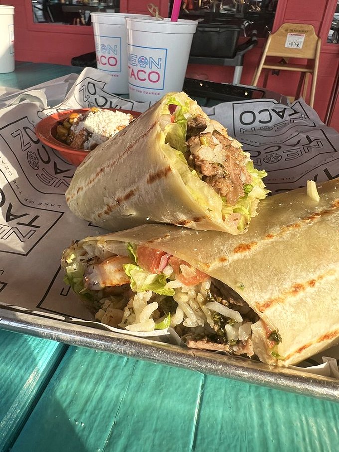 Wrap your hands around this flavor-bomb burrito &ndash; the perfect marriage of land and sea tucked into a warm tortilla embrace.