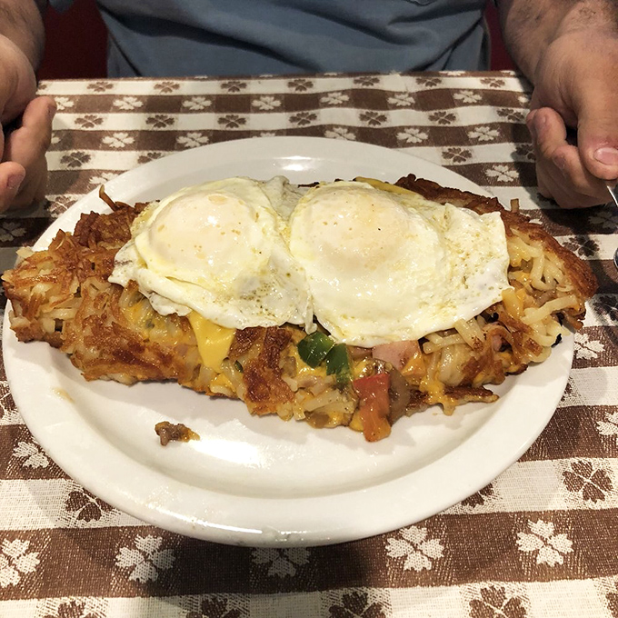 To-go breakfast that proves good things come in styrofoam packages. This omelet refuses to sacrifice flavor for convenience