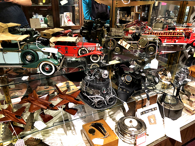 Miniature vehicles and vintage gadgets that transport men of a certain age back to childhood. "I had that exact fire truck!" is uttered hourly.