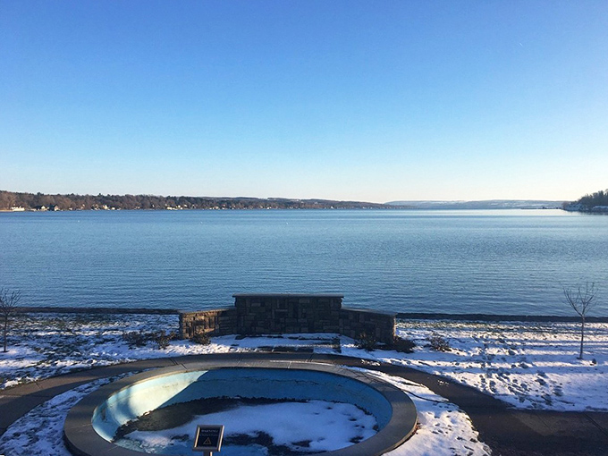 Winter reveals a different side of Skaneateles Lake, where crystalline waters meet snowy shores in a study of blues and whites worthy of a holiday card.