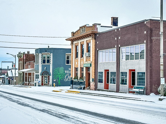 Winter transforms Main Street into a scene worthy of a holiday card. The snow-dusted storefronts remind us that some places still embrace seasonal changes with grace.