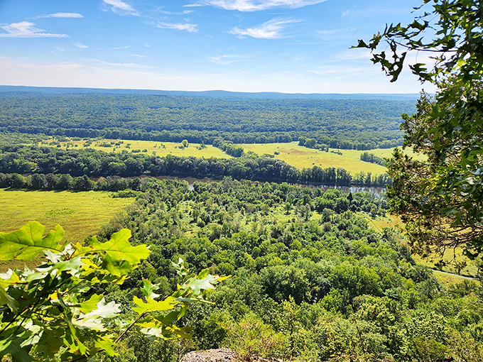 The river carves its ancient path through Pennsylvania's lush landscape. From this vantage point, you can almost see the geological story written across millennia.