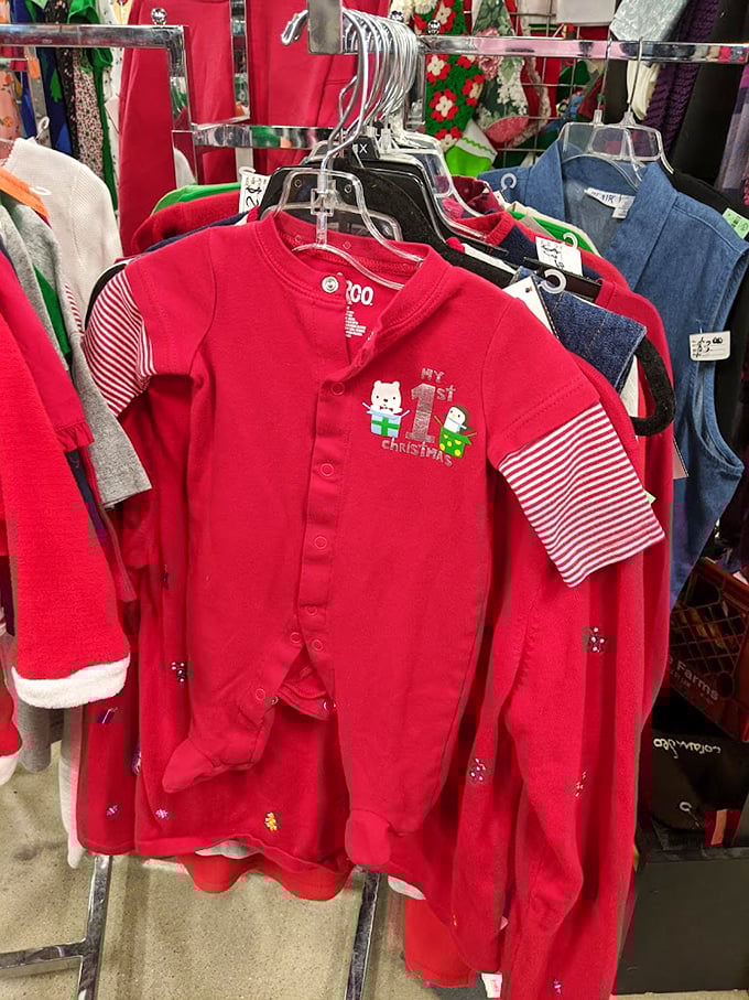 Holiday cheer on the clothing racks never ends, with festive baby outfits that prove cuteness is a year-round affair at budget-friendly prices.