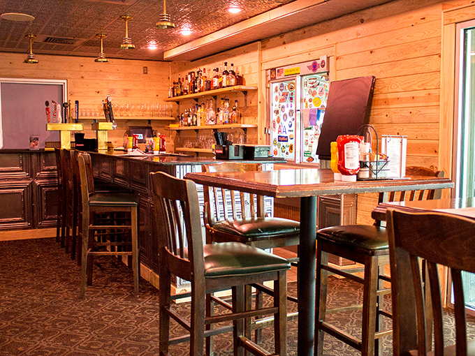 Where spirits meet nostalgia: a bar counter that whispers tales of cocktails past. Those stools aren't just seating&mdash;they're front-row tickets to the libation show.