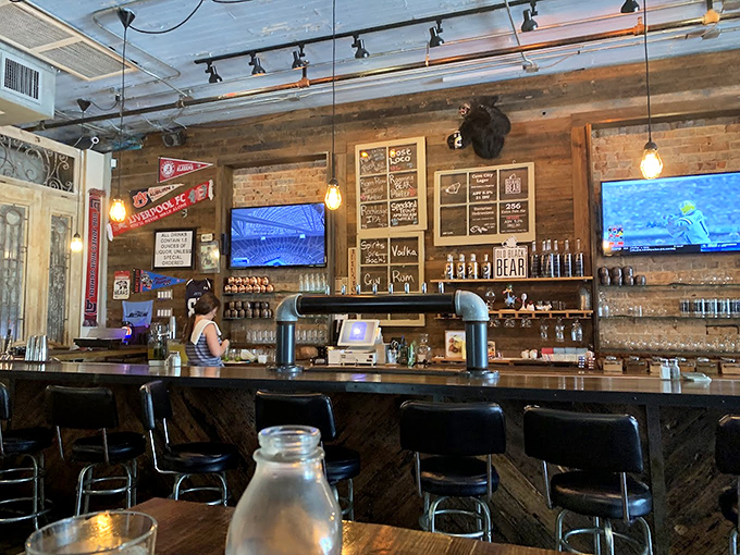 The bar isn't just where drinks are served&mdash;it's command central for the brewery's liquid magic, with taps standing at attention.
