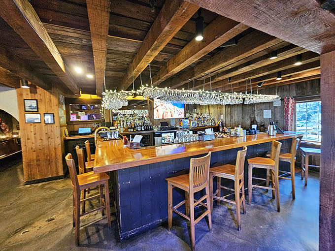 At this bar, rustic meets refined under exposed beams where cocktails are crafted with the same precision pilots once used to navigate.