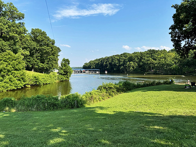 The view that vacation dreams are made of&mdash;verdant hills embracing calm waters while nature provides the ultimate outdoor therapy session.