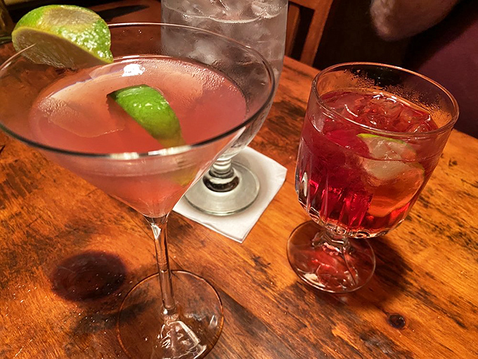 Cocktail hour at The Log Cabin means vibrant drinks that complement the seafood and encourage lingering conversations.