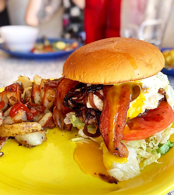 This isn't just a burger&mdash;it's breakfast architecture at its finest, with that perfectly oozing egg creating the sauce nature intended.